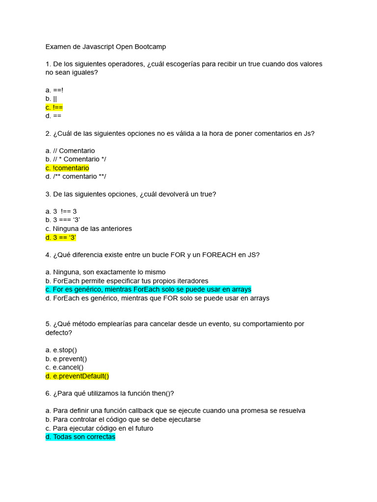 Examen de Javascript Open Bootcamp | PDF | Devolución de llamada (programación de computadora ...