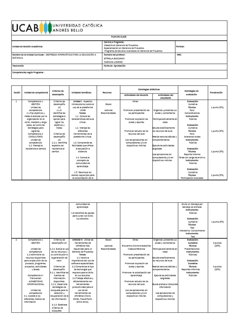 Plan de Clase | PDF | Salón de clases | Rúbrica (Académica)