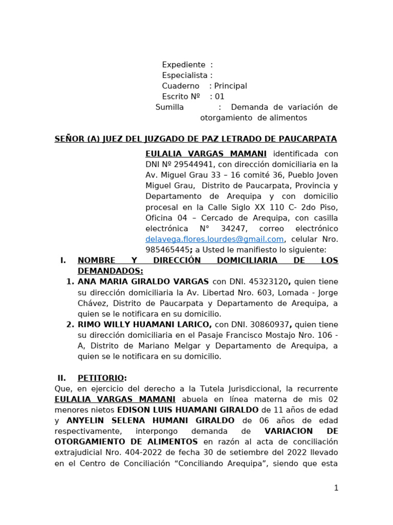 VARIACION_DE_OTORGAMIENTO_DE_ALIMENTOS_EULALIA[1] | PDF | Pensión alimenticia | Justicia
