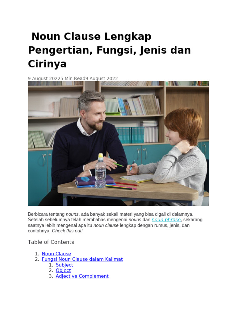 Noun Clause: Pengertian dan Jenisnya | PDF