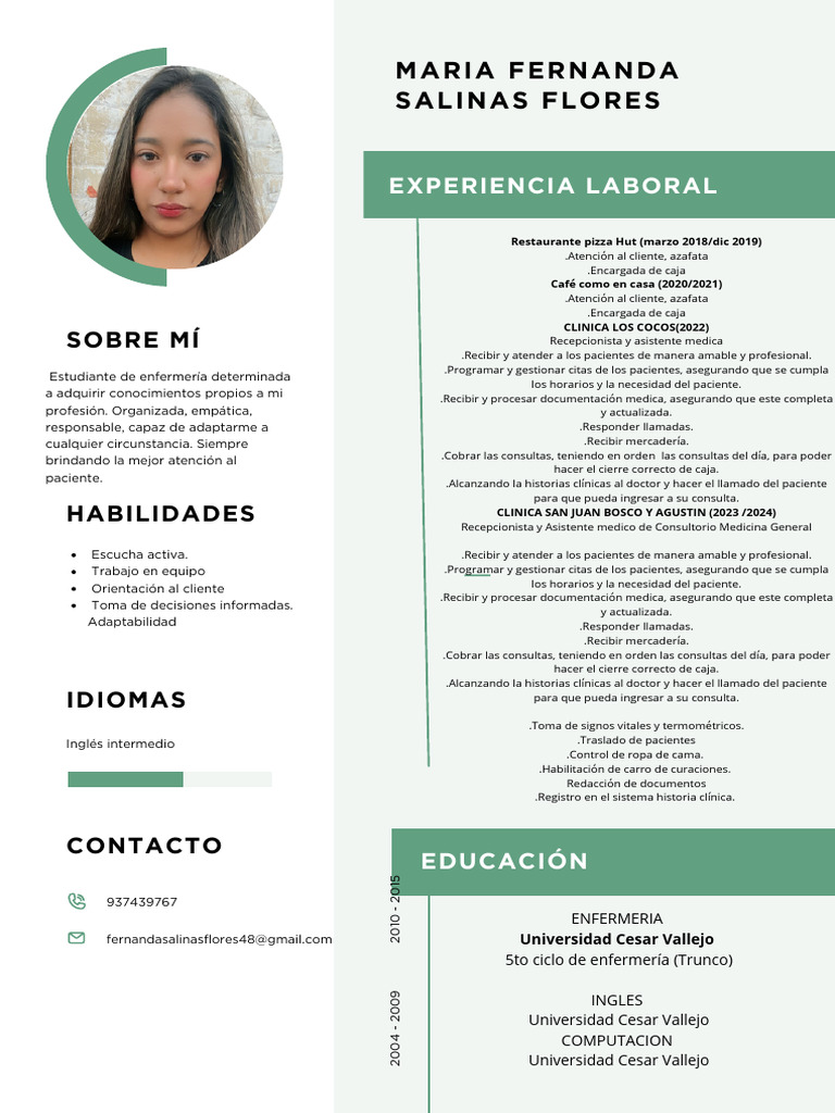 Currículum Fernanda Salinas | PDF | Historial médico | Enfermería