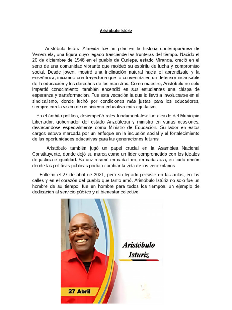 Biografía de Aristóbulo Istúriz | PDF