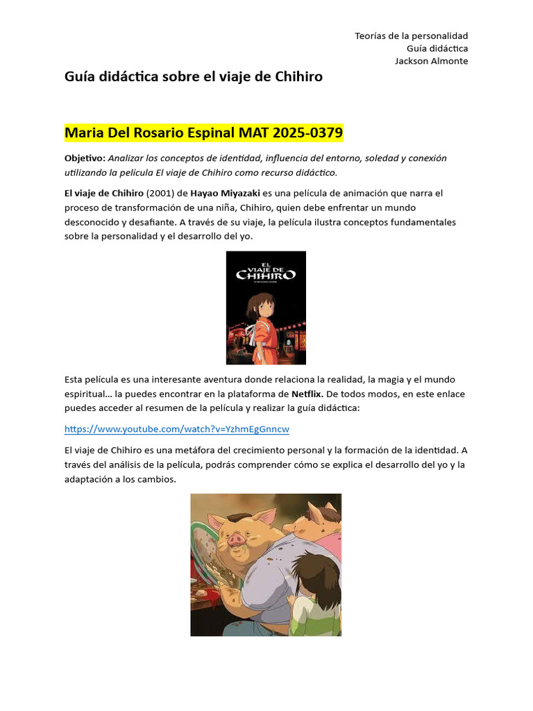 Guía Didáctica Sobre El Viaje de Chihiro2 | PDF