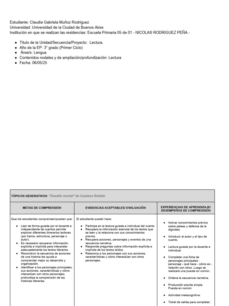 Planificación Lengua - 3° grado - Muñoz R. .docx | PDF | Aprendizaje | Cognición