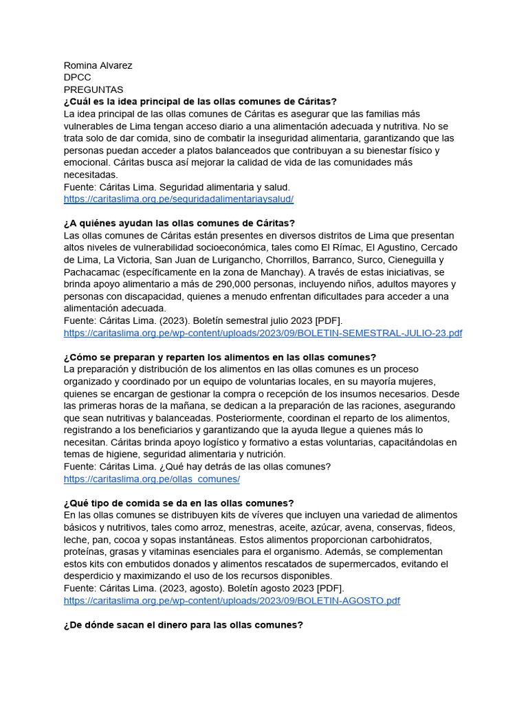 Preguntas DPCC Ollas Comunes | PDF | Alimentos | Sustentabilidad