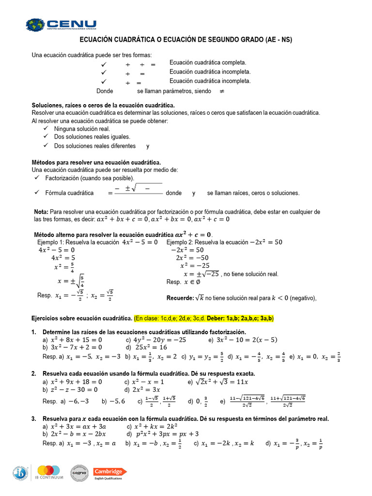 3___Ecuacion_cuadratica_NS | PDF | Ecuación cuadrática | Ecuaciones