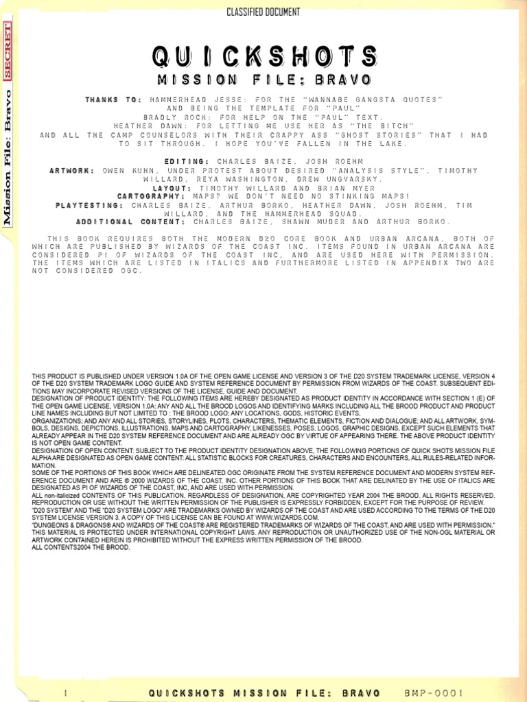BMP-0001 Quick Shots Bravo-Screen | PDF | D20 System