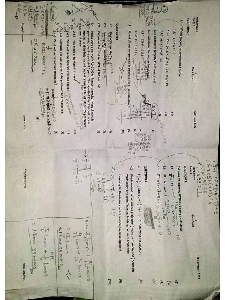 Grade 8 Mathematics Mock Paper March 2024 | PDF