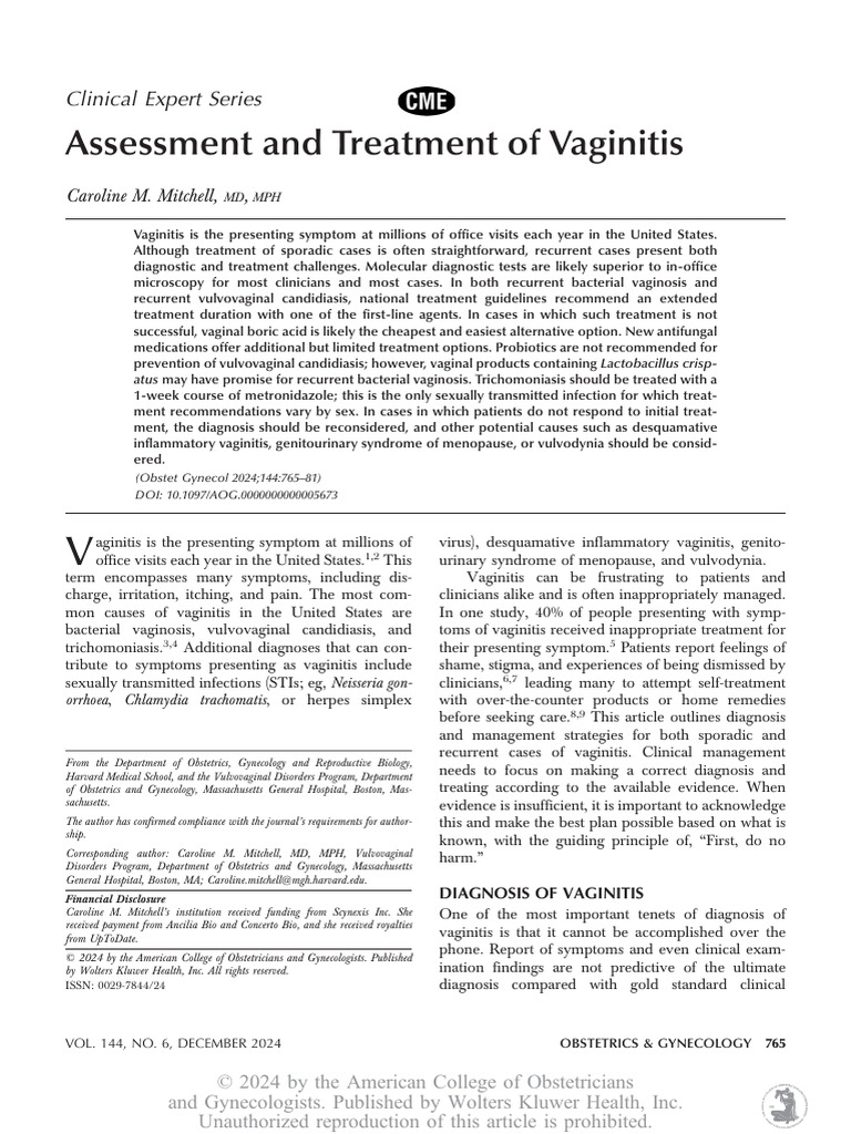 Assessment and Treatment of Vaginitis.6 | PDF | Candidiasis | Probiotic