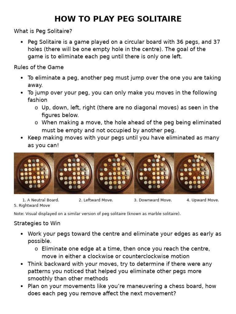 How To Play Peg Solitaire | PDF | Games Of Mental Skill | Tabletop Games