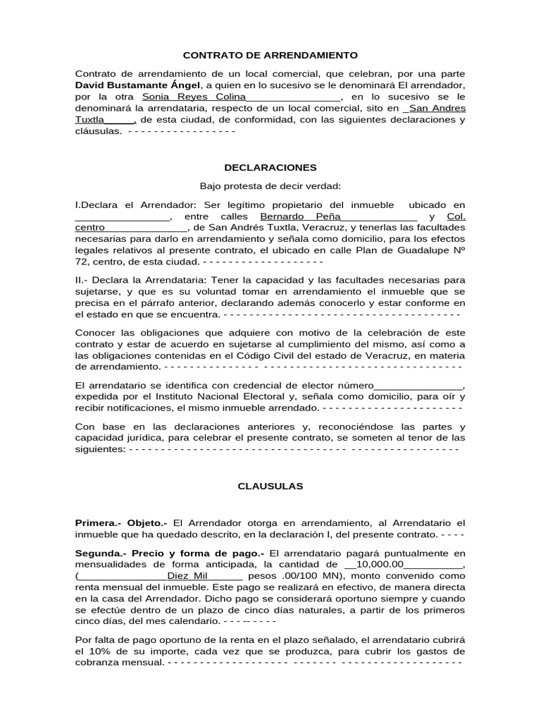 Machote Contrato de Arrendamiento Tipo | PDF | Propiedad | Ley común