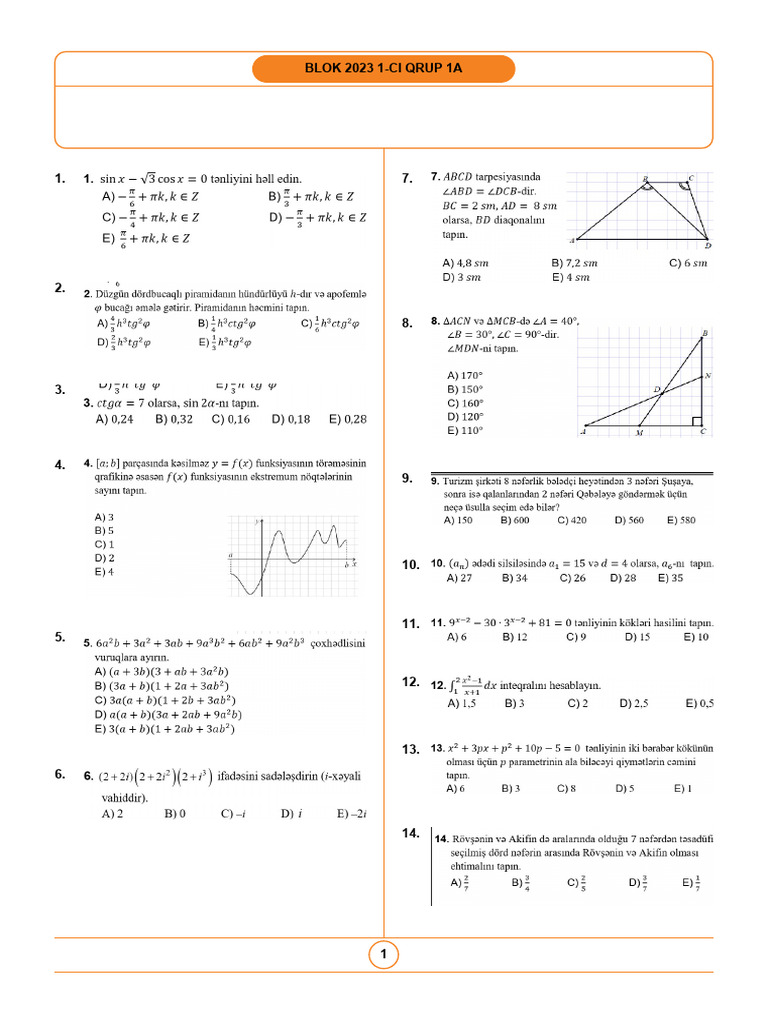 Blok 2023 1-Ci Qrup 1a | PDF