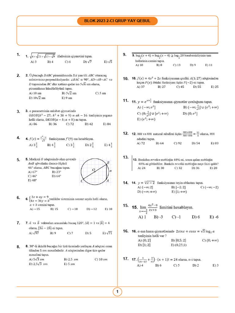 Blok 2023 2-Ci Qrup Yay Qebul | PDF