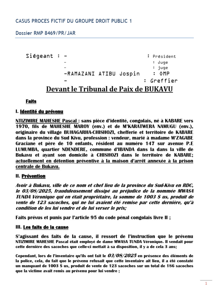 Casus Procès Fictif : Droit Public 1 | PDF | Loi publique | Justice