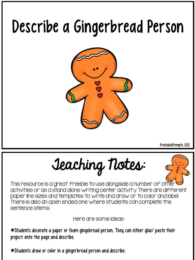 Describe A Gingerbread Person: Printableprompts 2021 | PDF | Learning