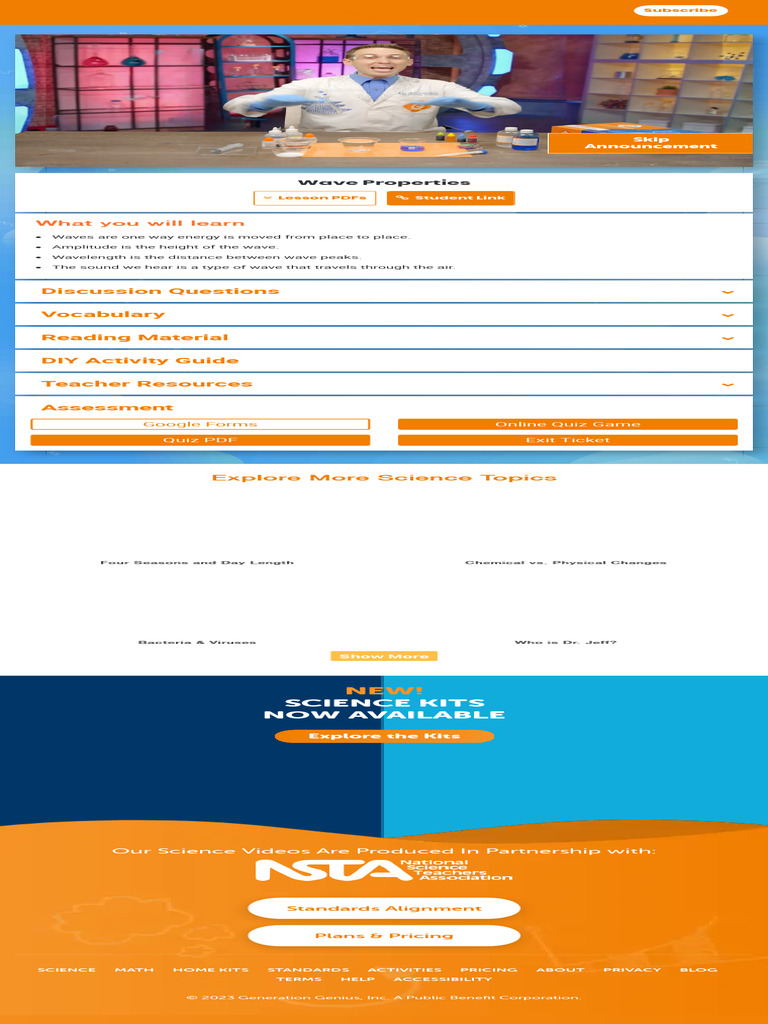 Waves Wavelength & Amplitude Video For Kids 3rd, 4th & 5th Grade | PDF