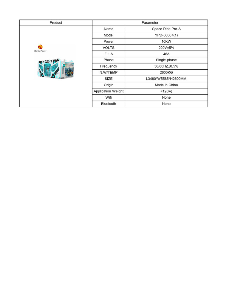 Parameter of VR Space Ride | PDF