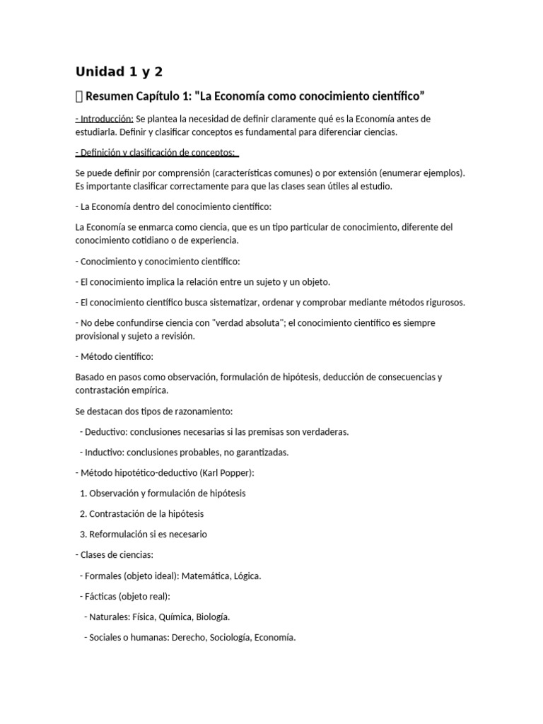 Unidad 1 y 2 | PDF | Ciencias económicas | Razonamiento deductivo