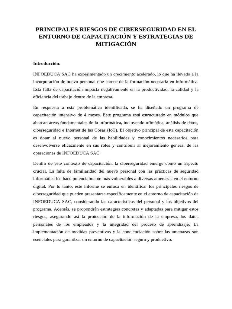 Principales Riesgos de Ciberseguridad en El Entorno de Capacitación y Estrategias de Mitigación ...