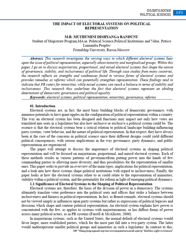 Electoral Systems and Political Representation | PDF | Voting ...