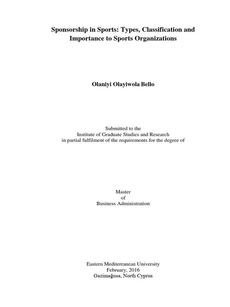 Types of Sports Sponsorship Explained | PDF | Sponsor (Commercial) | Risk