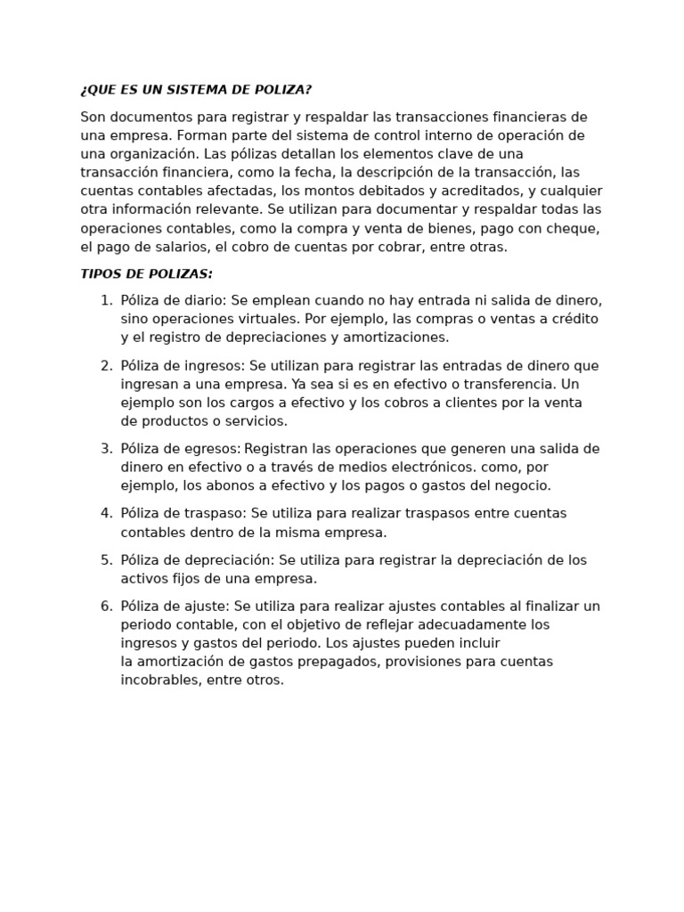 Tipos de Pólizas Contables Esenciales | PDF