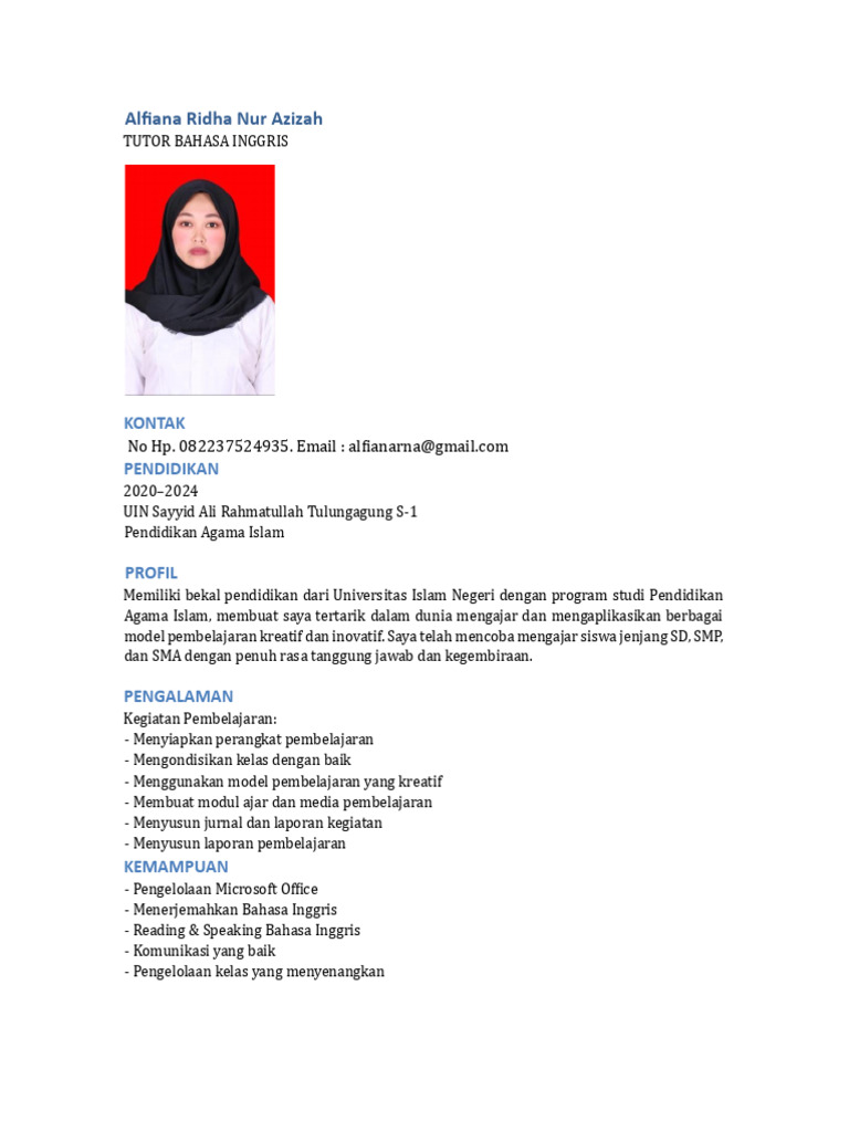 CV - Alfiana Ridha Nur Azizah | PDF