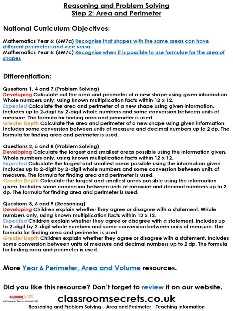 Year 6 RPS Monday 20th April | PDF | Area | Mathematics