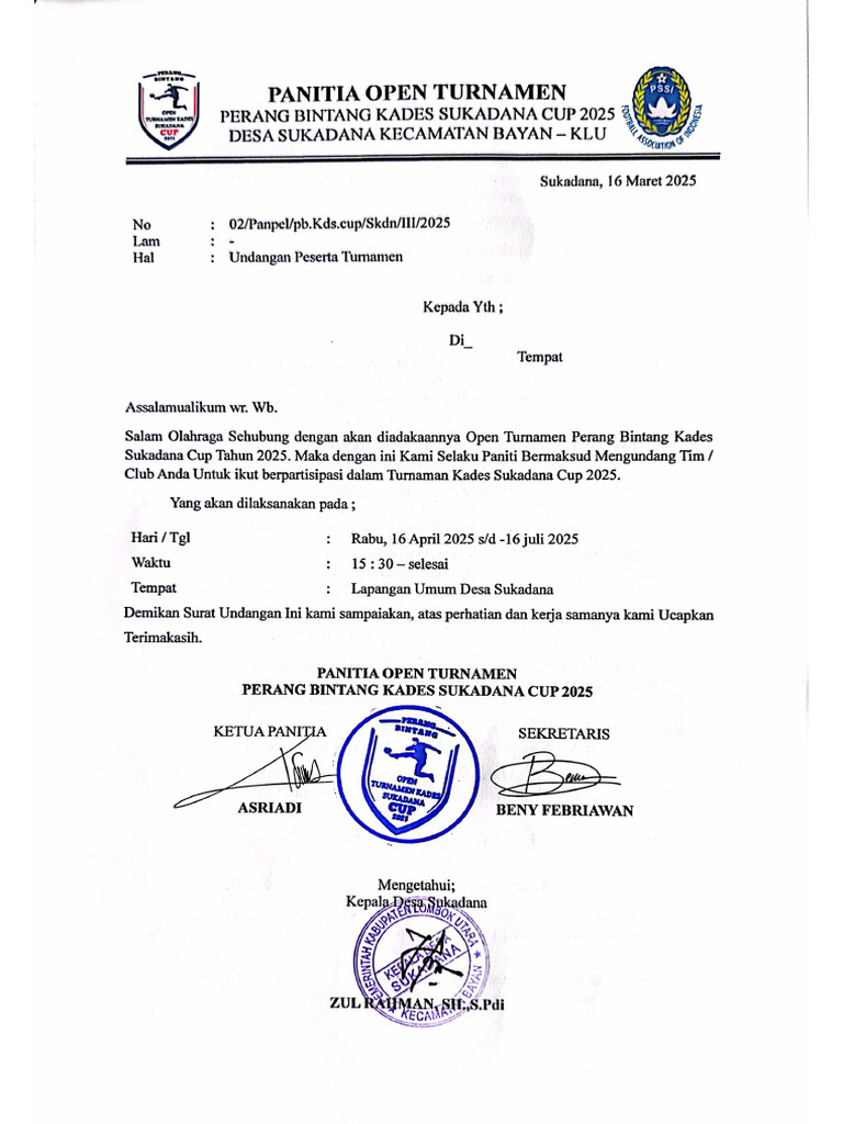 Undangan Peserta Turnamen | PDF