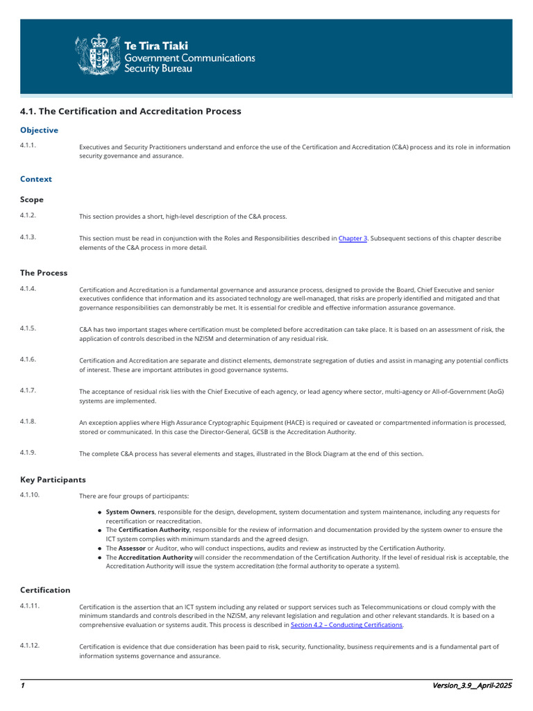NZISM 4.1. The Certification and Accreditation Process V. 3.9 April ...