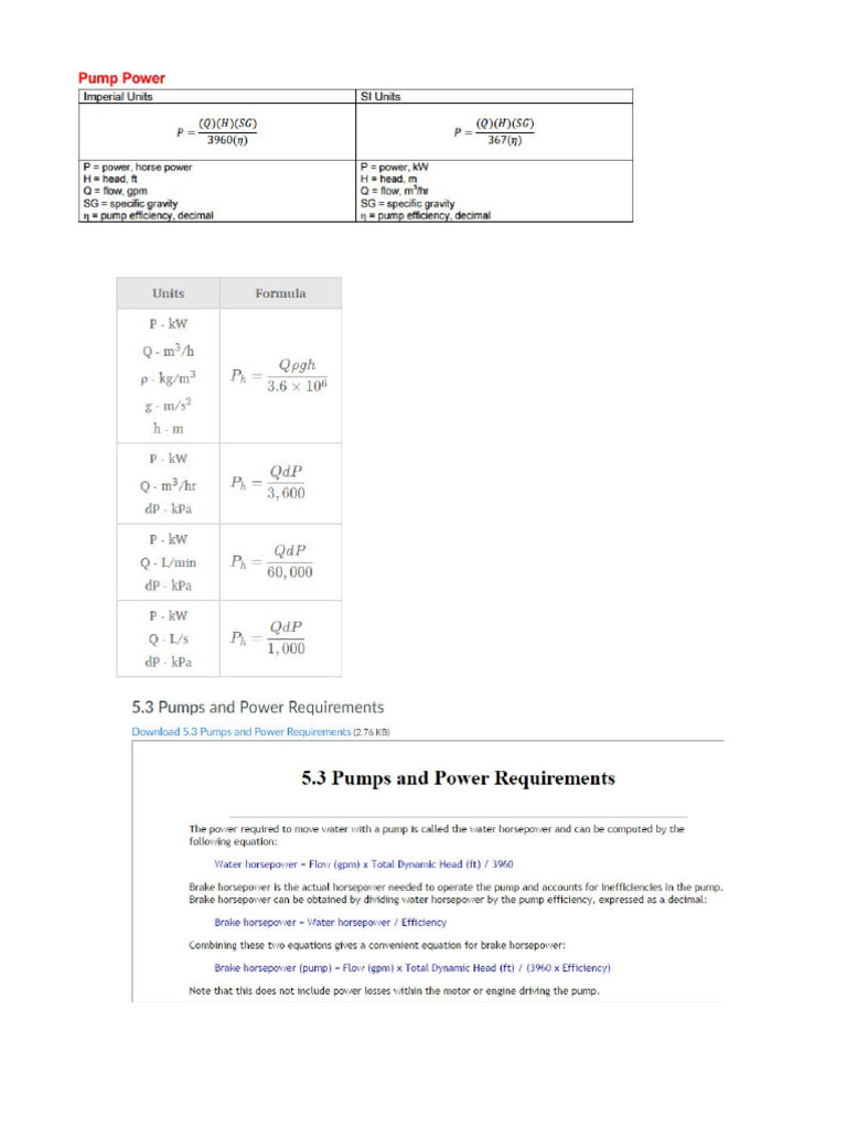 Pump Power Req | PDF