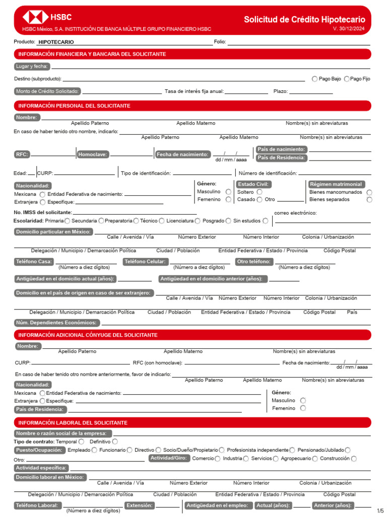 HSBC Solicitud Crédito Hipotecario HSBC - V.30.12.2024 03 Febrero 2025 ...