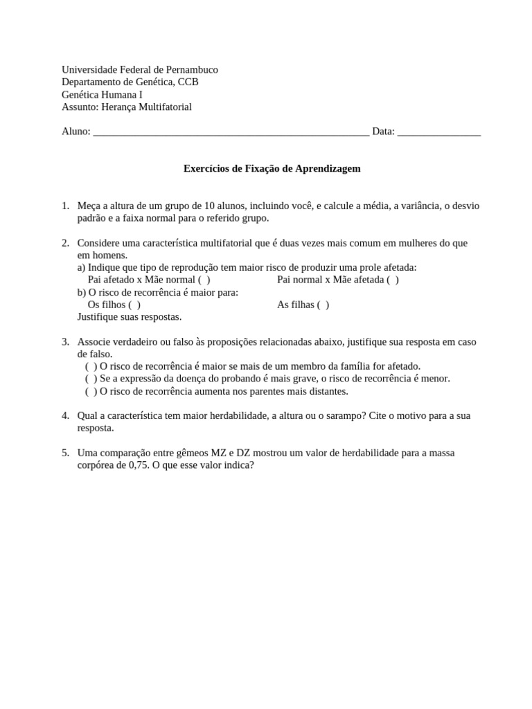 Heranca Multifatorial Exer Alunos | PDF