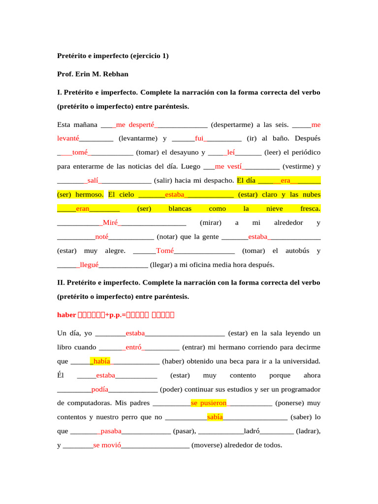 9.29 Pretérito e imperfecto-ejercicios-ALUMNOS | PDF