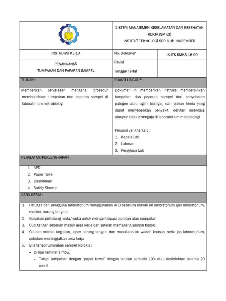 Prosedur Penanganan Tumpahan Laboratorium | PDF