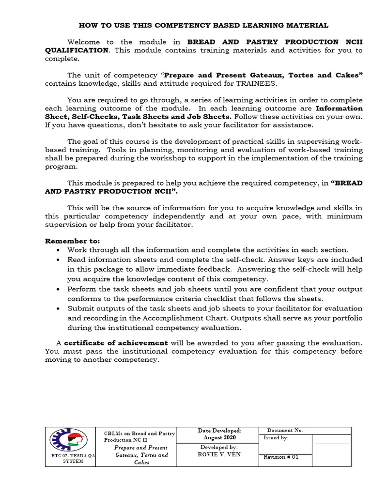 Uc3 CBLM Prepare and Present Gateaux Tortes and Cakes 1 | PDF | Baking ...