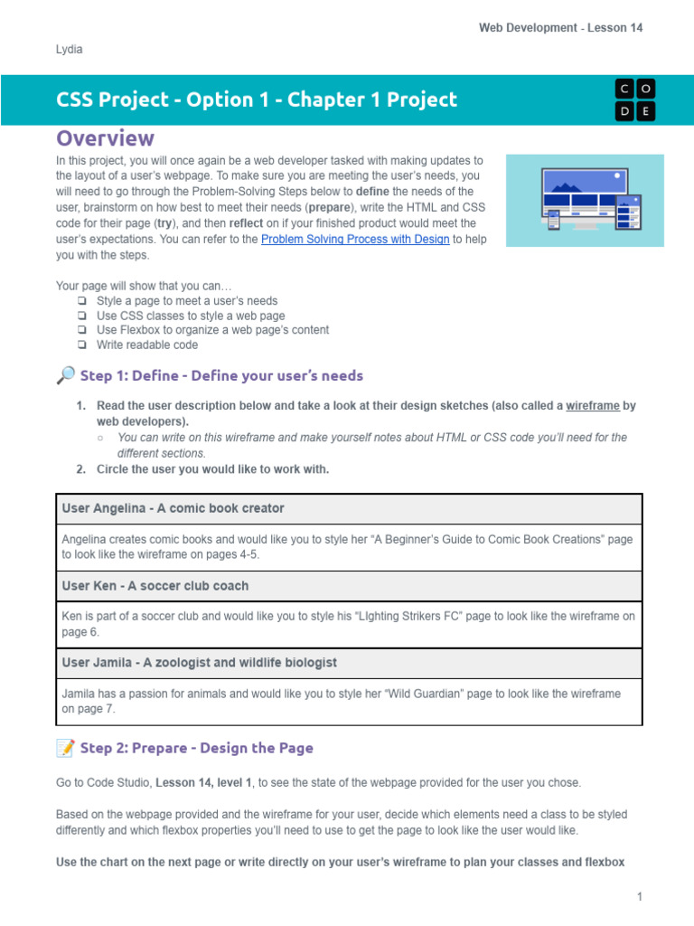 Copie de U2L14 - Option 1 - EASY Project Guide - Chapter 1 Project | PDF | Web Development | Html