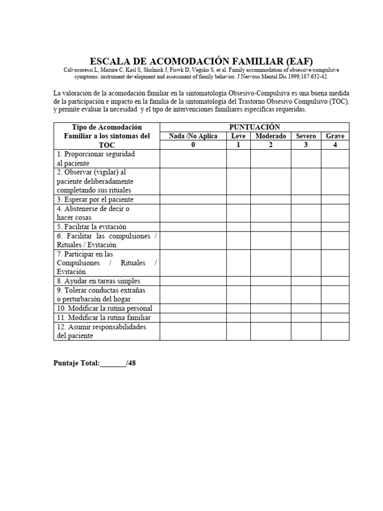 Escala de Acomodación Familiar (Eaf) | PDF