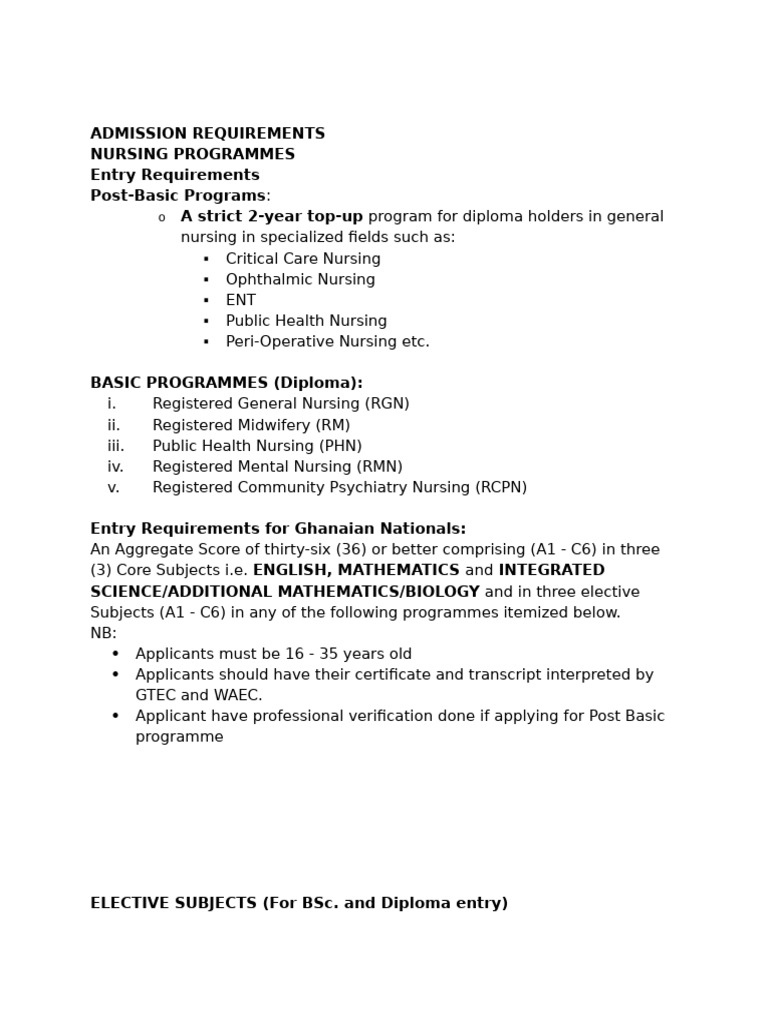 Admission Requirements for Nursing Programs | PDF | Bachelor Of Science ...