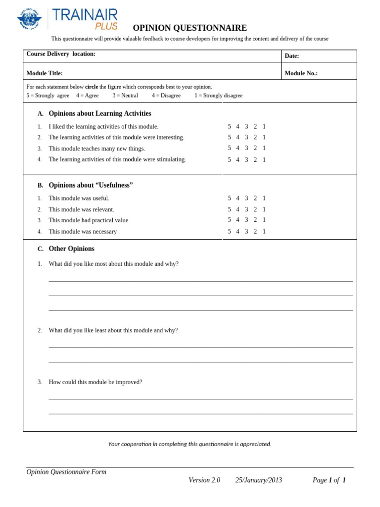Form-13-Course Opinion Questionnaire | PDF | Learning | Cognition