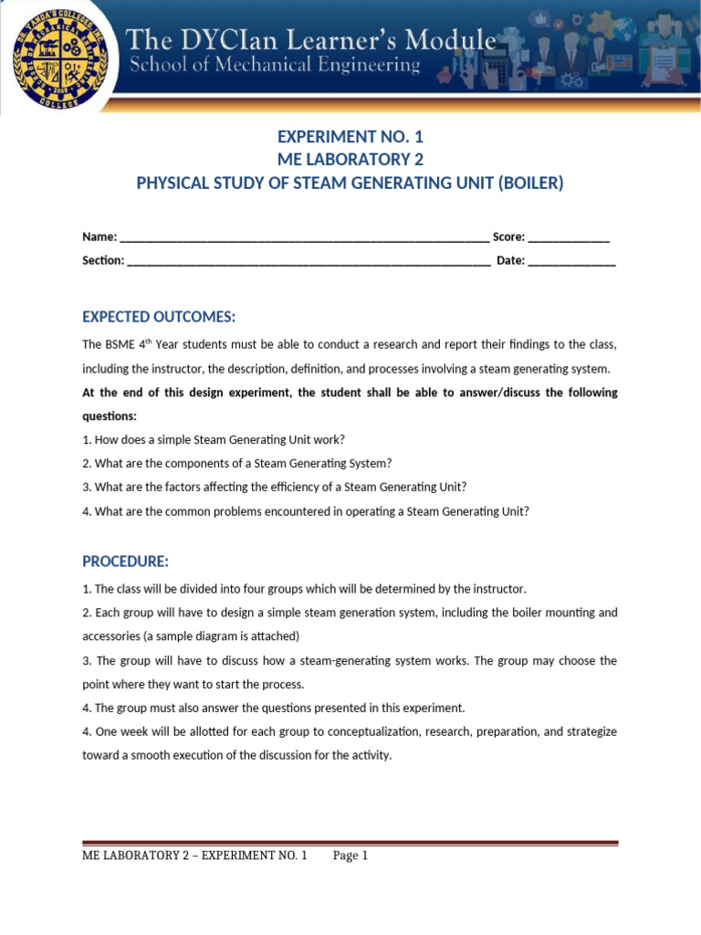 Me Lab 2 Experiment No. 1 | PDF | Experiment | Steam
