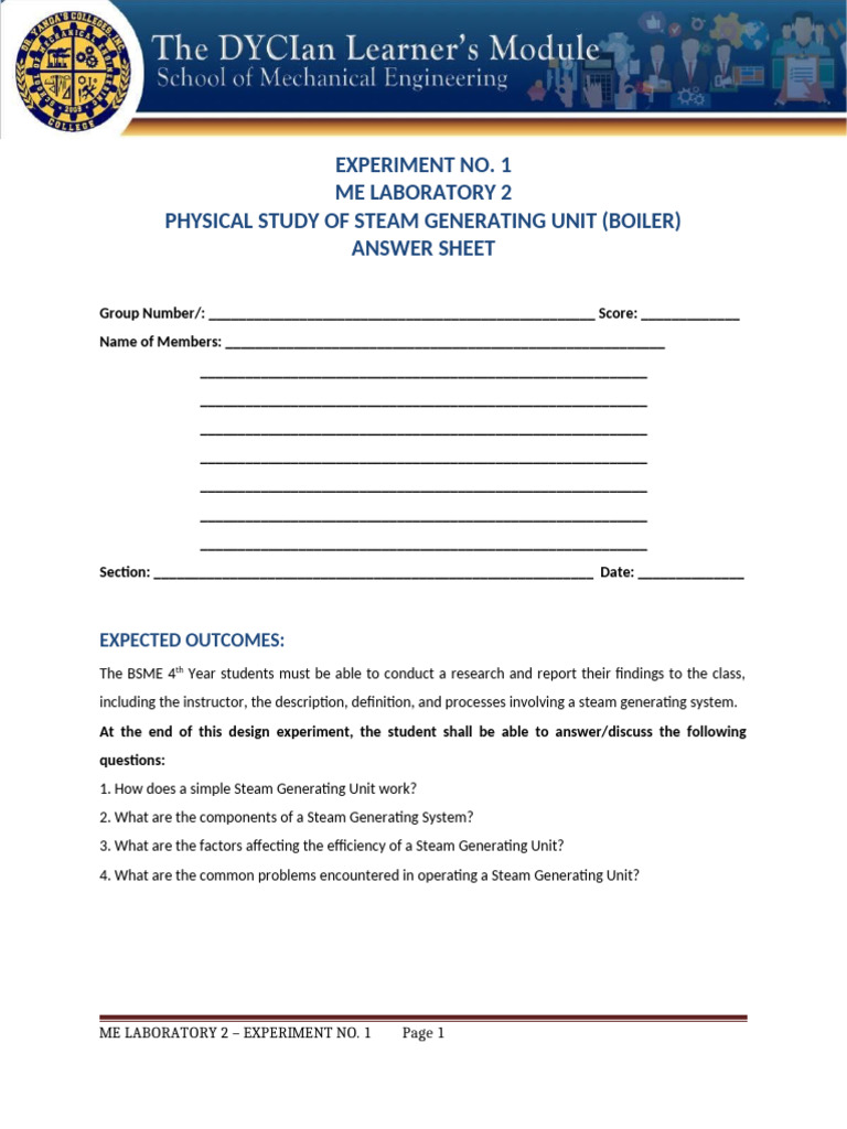 Me Lab 2 Experiment No. 1 Answer Sheet | PDF | Experiment | Steam