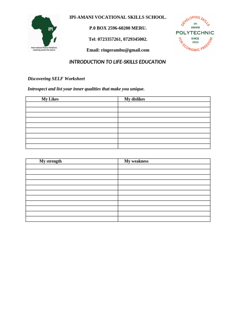Discovering SELF Worksheet | PDF