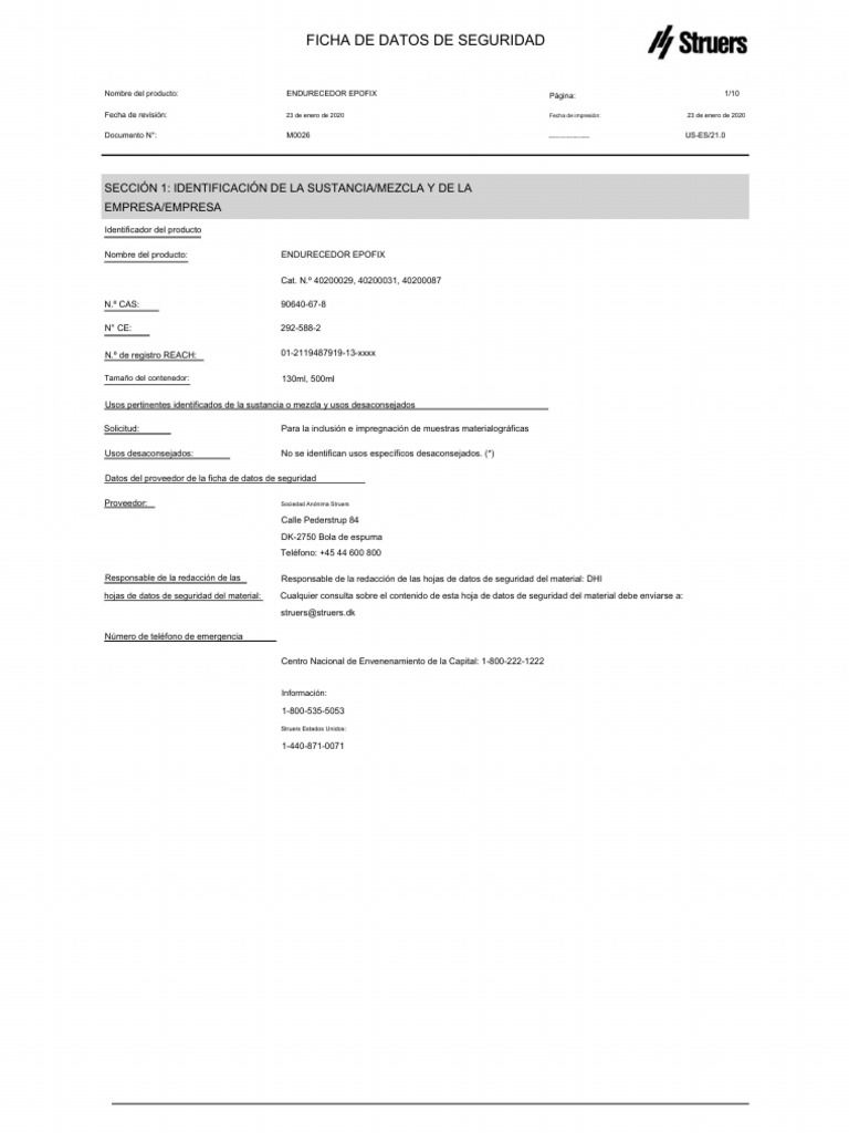 Epofix Hardener - Ingles | PDF | Toxicología | Guante
