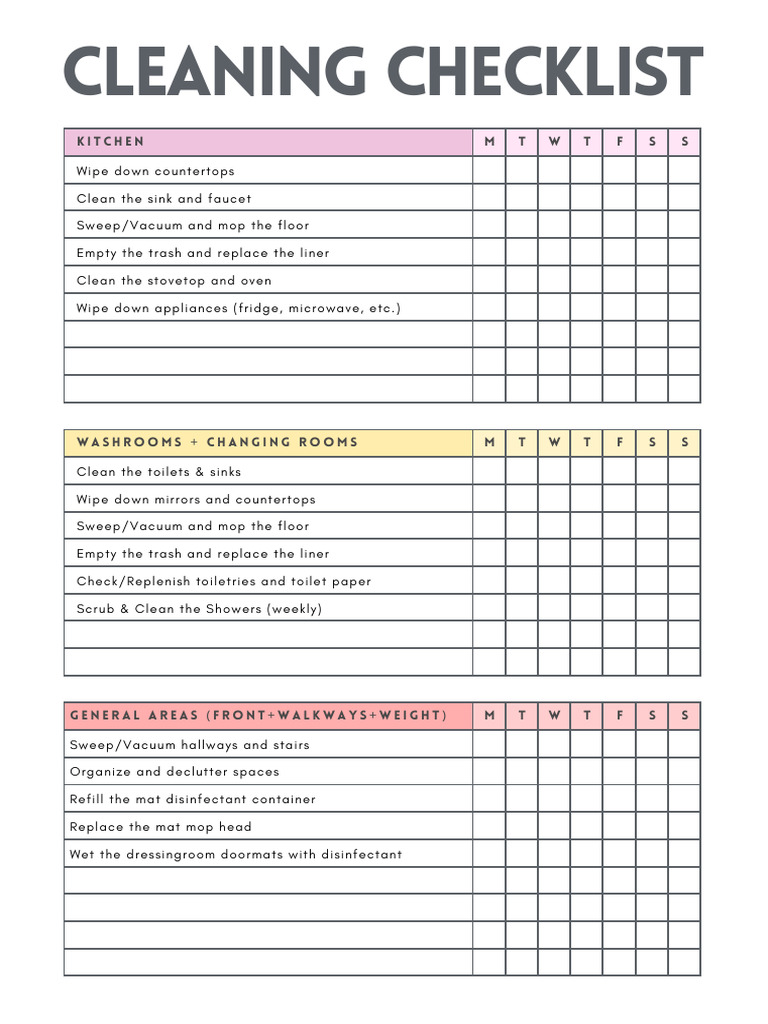 BAA Weekly Cleaning Checklist | PDF