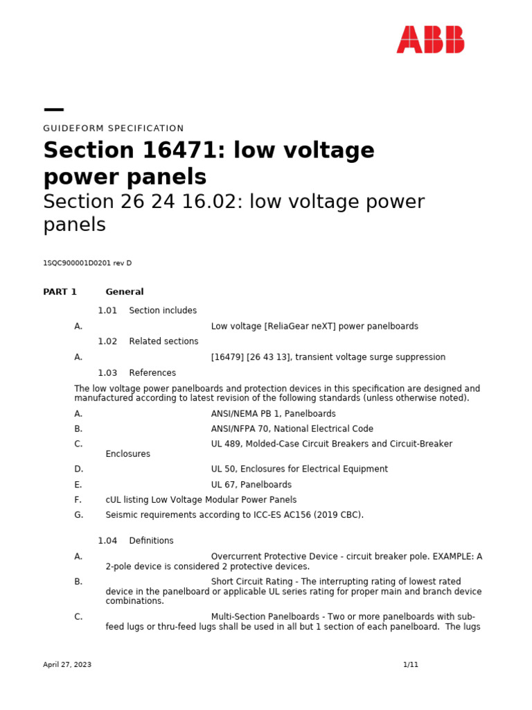 1SQC900001D0201 ABB ReliaGear neXT Guideform Specification | PDF | Electricity | Electrical ...