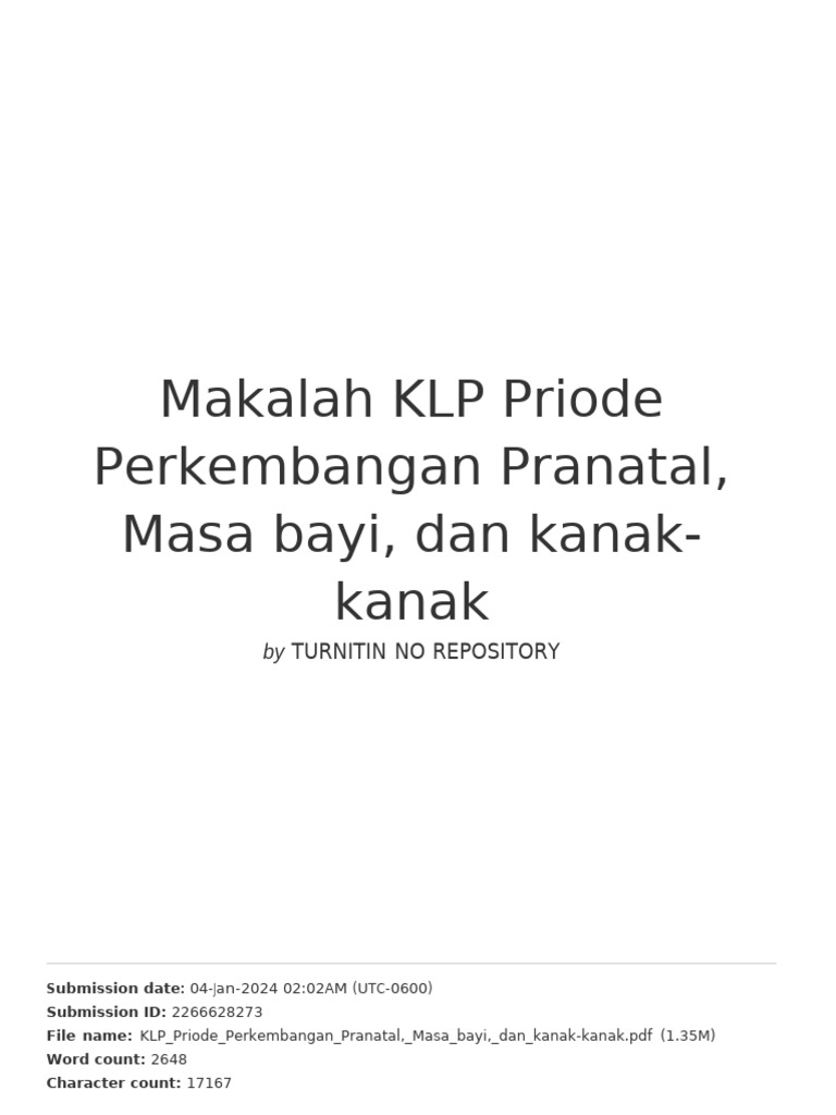 Makalah KLP Priode Perkembangan Pranatal, Masa Bayi, Dan Kanak-Kanak | PDF