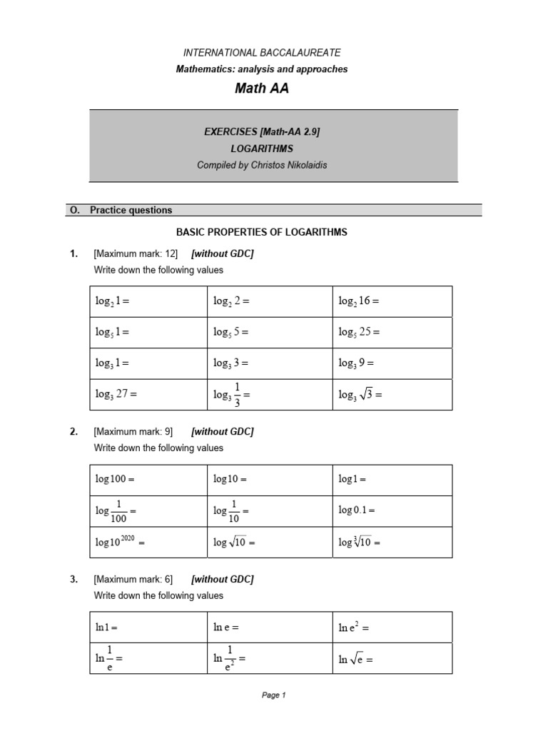 (Math-Aa 2.9) Logarithms 2 | PDF | Logarithm | Special Functions