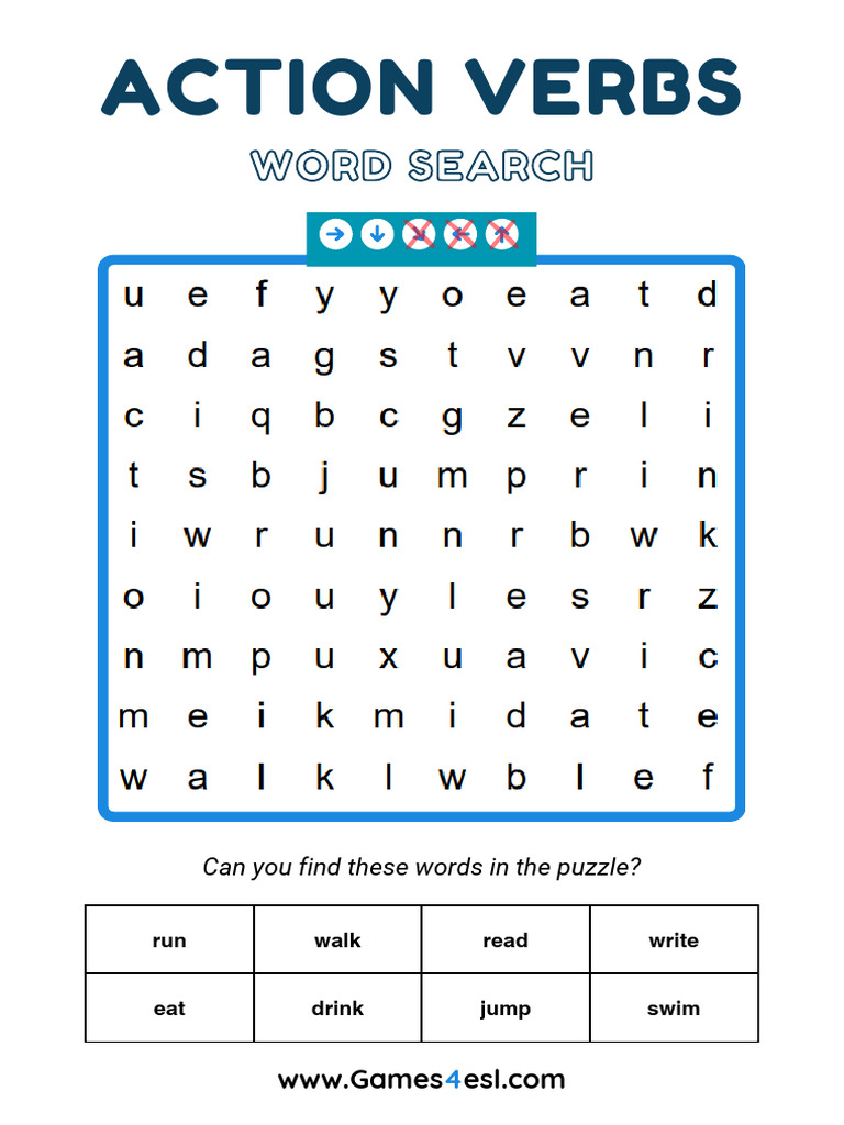 Grade 1 Word Search Worksheet Action Verbs | PDF