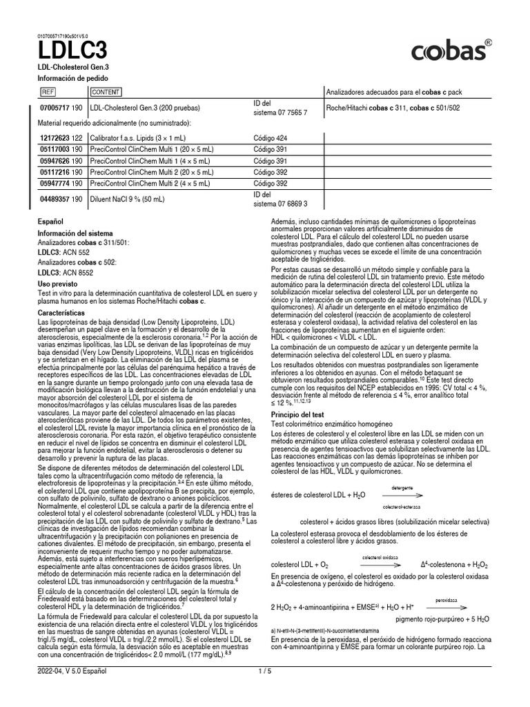 ROCHE - LDL COLESTEROL Insert - LDLC3.0107005717190c501.V5.es | PDF ...